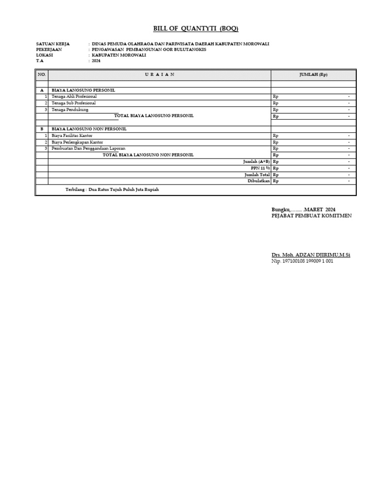 Boq Pengawasan Gor-1 | PDF