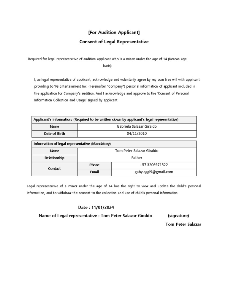 Consent of Legal Representative (En) | PDF