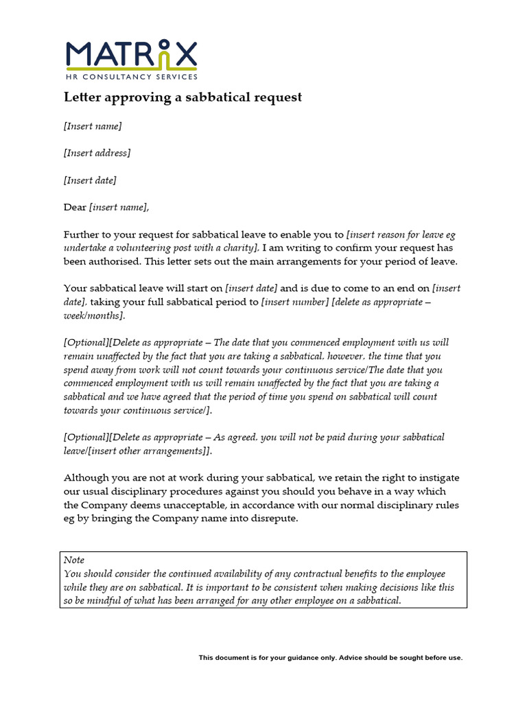 Letter Approving A Sabbatical | PDF | Employment | Justice