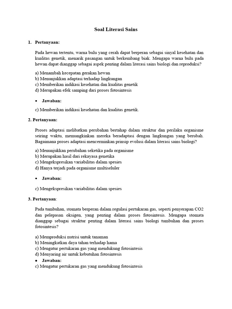 Contoh Soal Literasi Sains | PDF