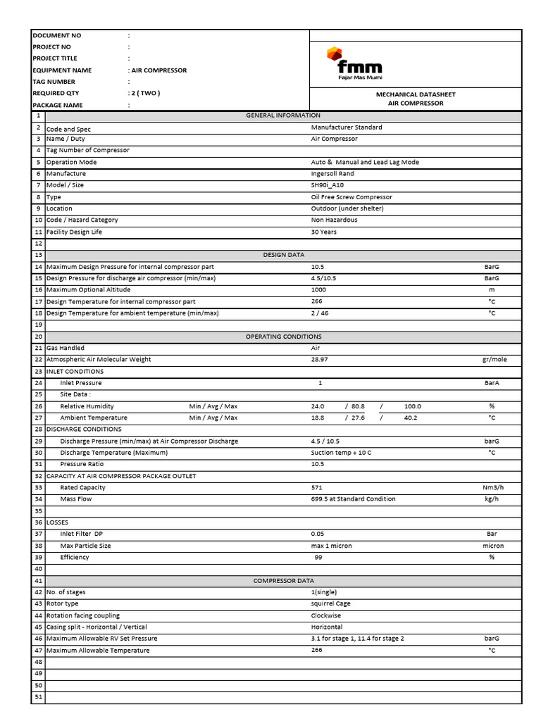 MECHANICAL DATASHEET COMPRESSOR | PDF | Bearing (Mechanical) | Mechanical Engineering