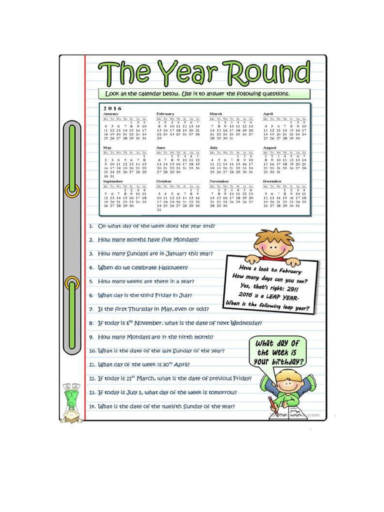 Calender Work Sheet | PDF