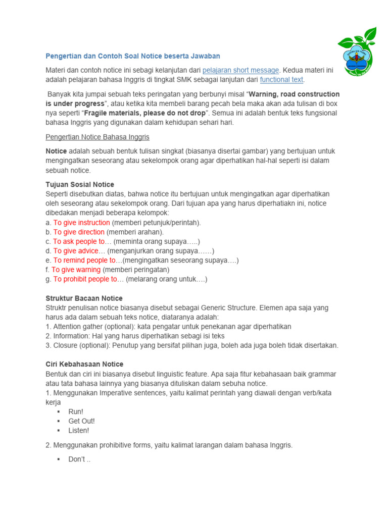 Pengertian dan Jenis Notice dalam Bahasa Inggris | PDF