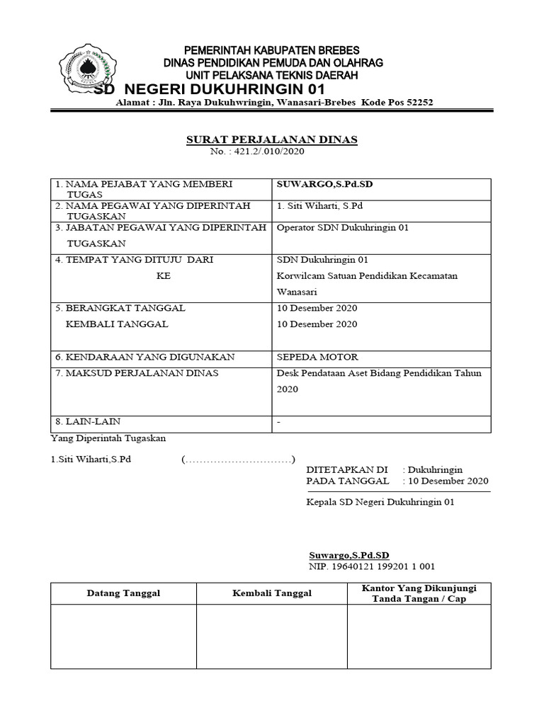 Contoh SPPD Tahun 2020 | PDF