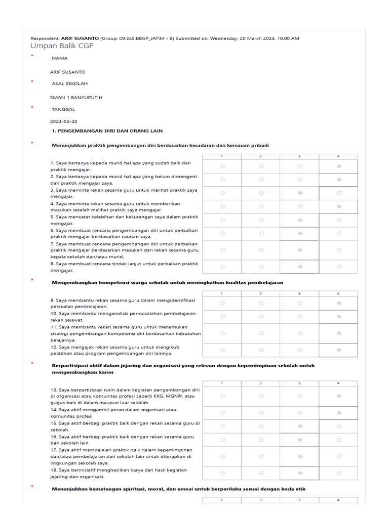 Penilaian Diri CGP | PDF | Karier & Perkembangan | Pengembangan Diri