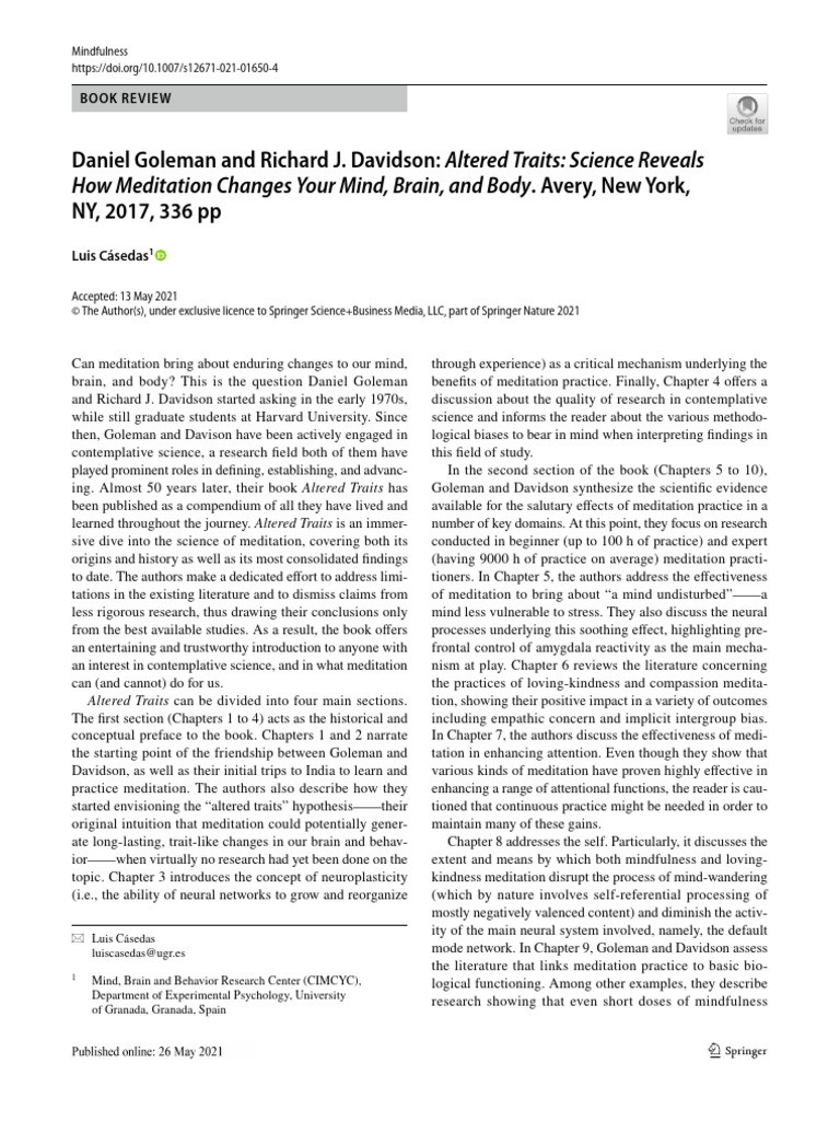 Altered Traits Science Reveals How Meditation Changes Your Mind, Brain ...