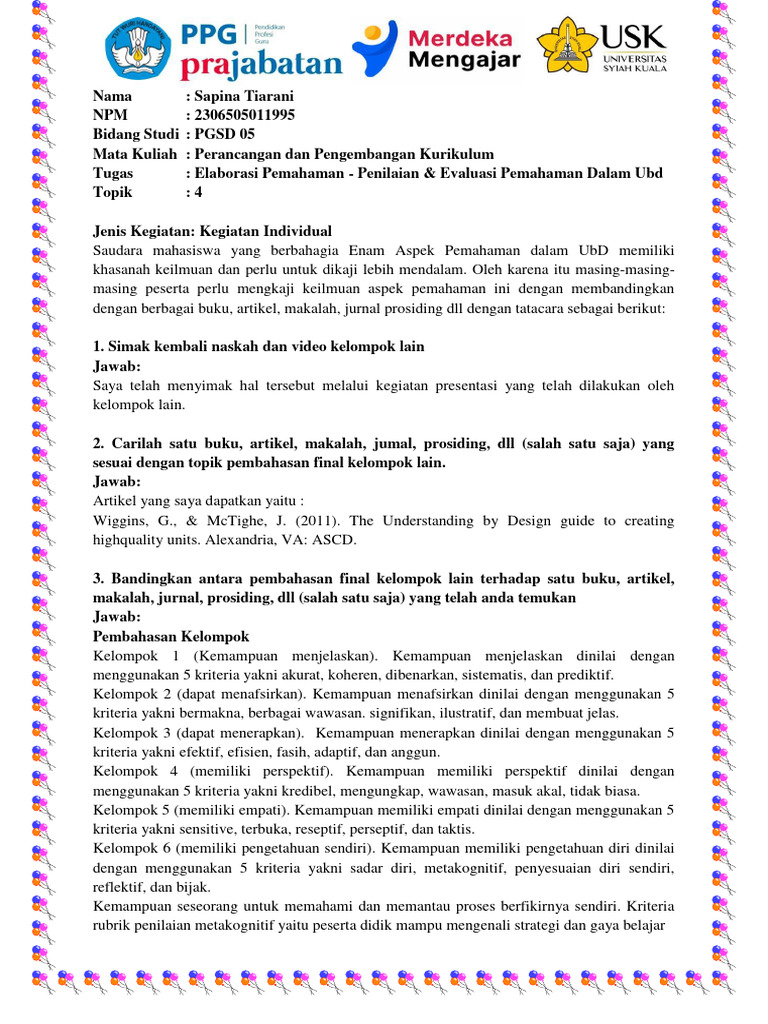 Elaborasi Pemahaman-Topik 4 - PPK - Sapina Tiarani | PDF