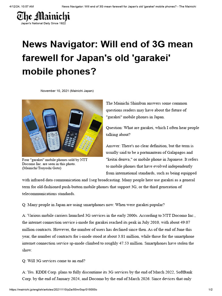 News Navigator - Will End of 3G Mean Farewell For Japan's Old 'Garakei ...