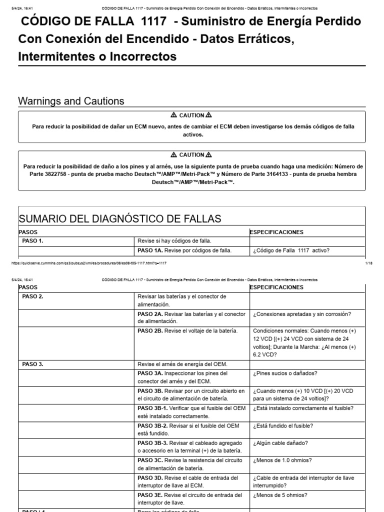CÓDIGO DE FALLA 1117 - Suministro de Energía Perdido Con Conexión Del ...