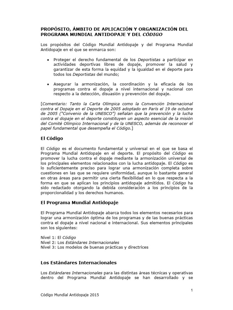 Antecedentes CODIGO MUNDIAL ANTIDOPAJE 2015-9-13 | PDF | Dopaje en el ...