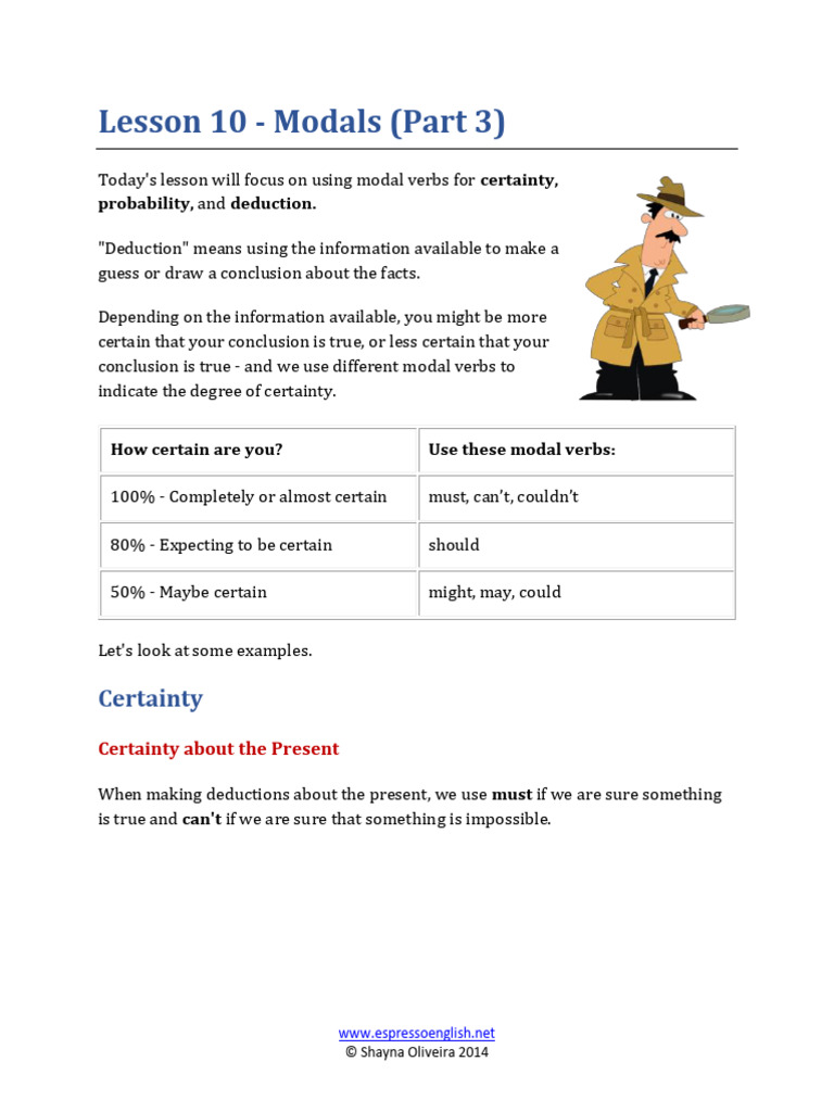 TEXT - Lesson 10 - Modal Verbs For Deduction | PDF | Deductive Reasoning