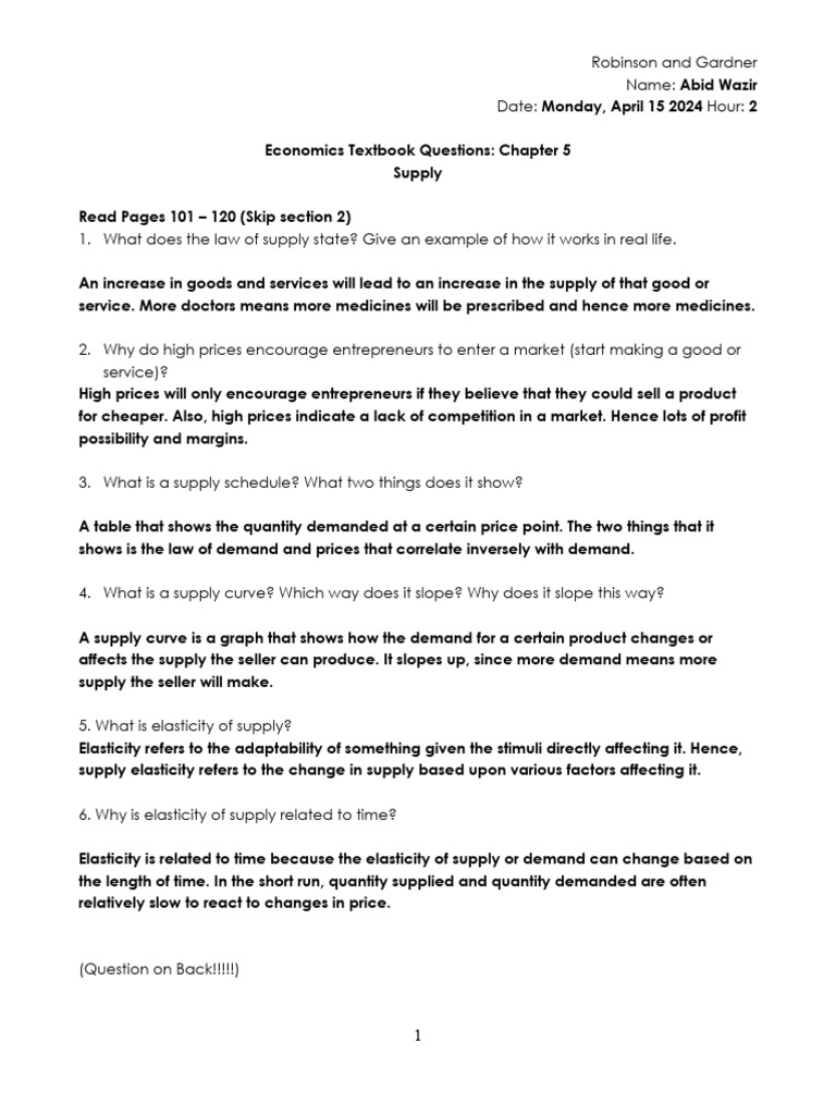 Chapter 5 Questions | PDF | Supply (Economics) | Demand