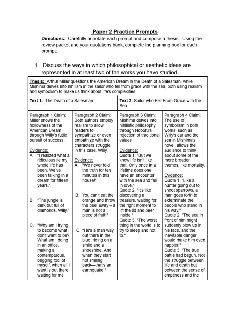 Paper 2 Practice Planning Prompts | PDF | The Awakening (Chopin Novel)