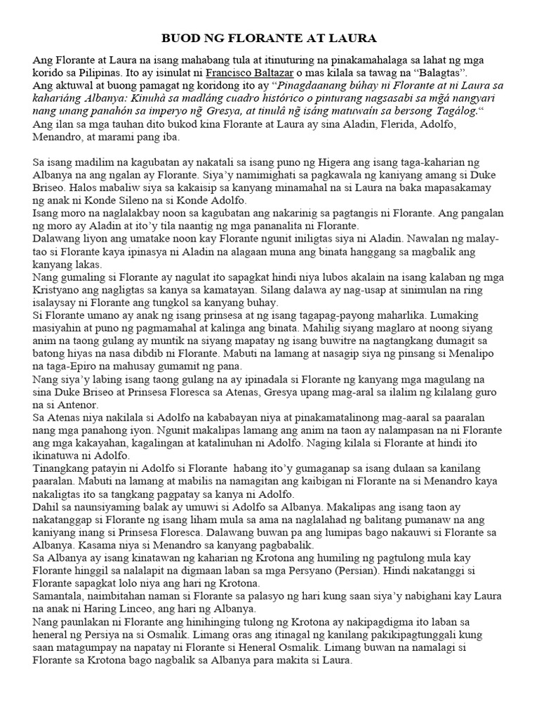 Buod NG Florante at Laura | PDF
