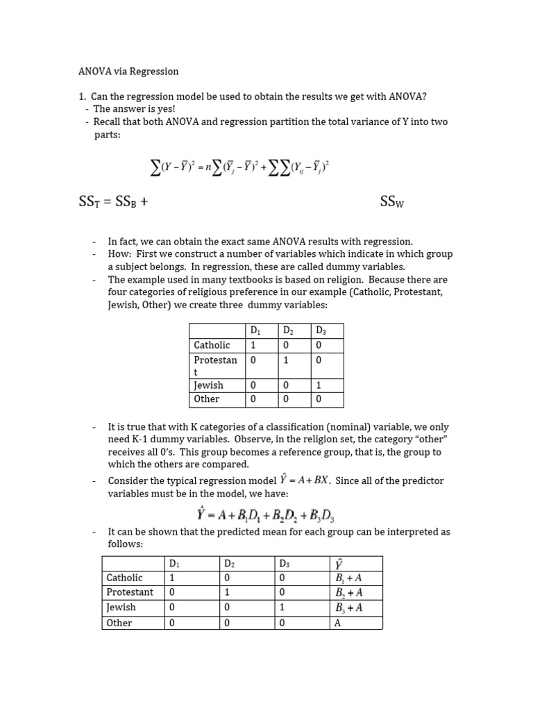 ANOVA Via Regression March2012 | PDF | Analysis Of Covariance | Dependent And Independent Variables