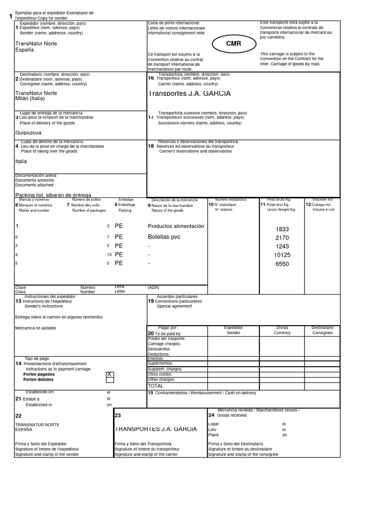 Plantilla CMR para Transporte Internacional | PDF