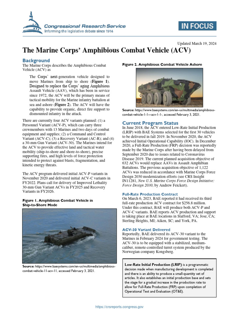 The Marine Corps' Amphibious Combat Vehicle (ACV) | PDF | Military ...
