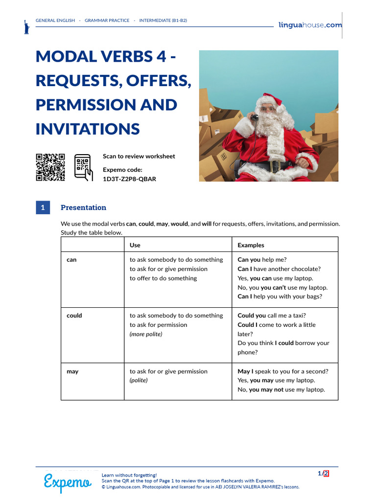 Modal Verbs 4 Requests Offers Permission and Invitations American ...