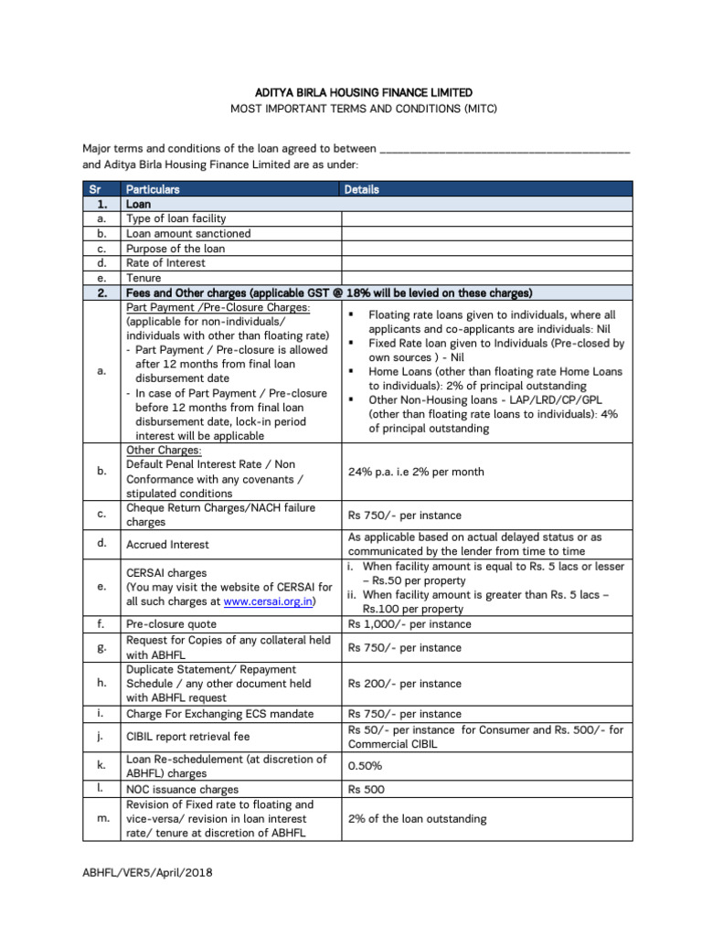 Mitc To Be Signed by Customer Old | PDF | Loans | Mortgages