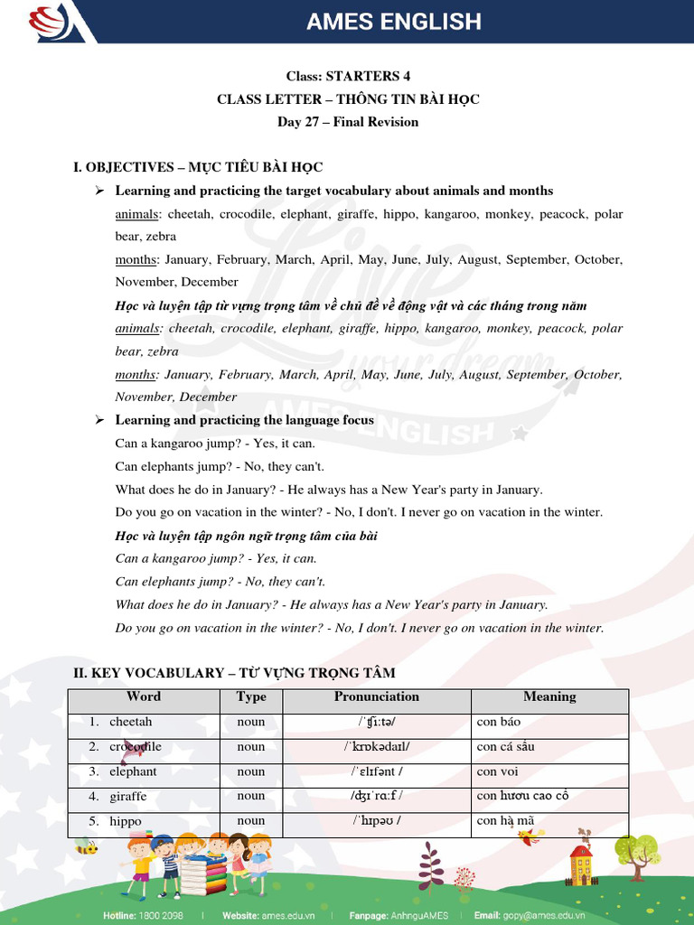 Class Letter - Starters 4 - Day 27 | PDF