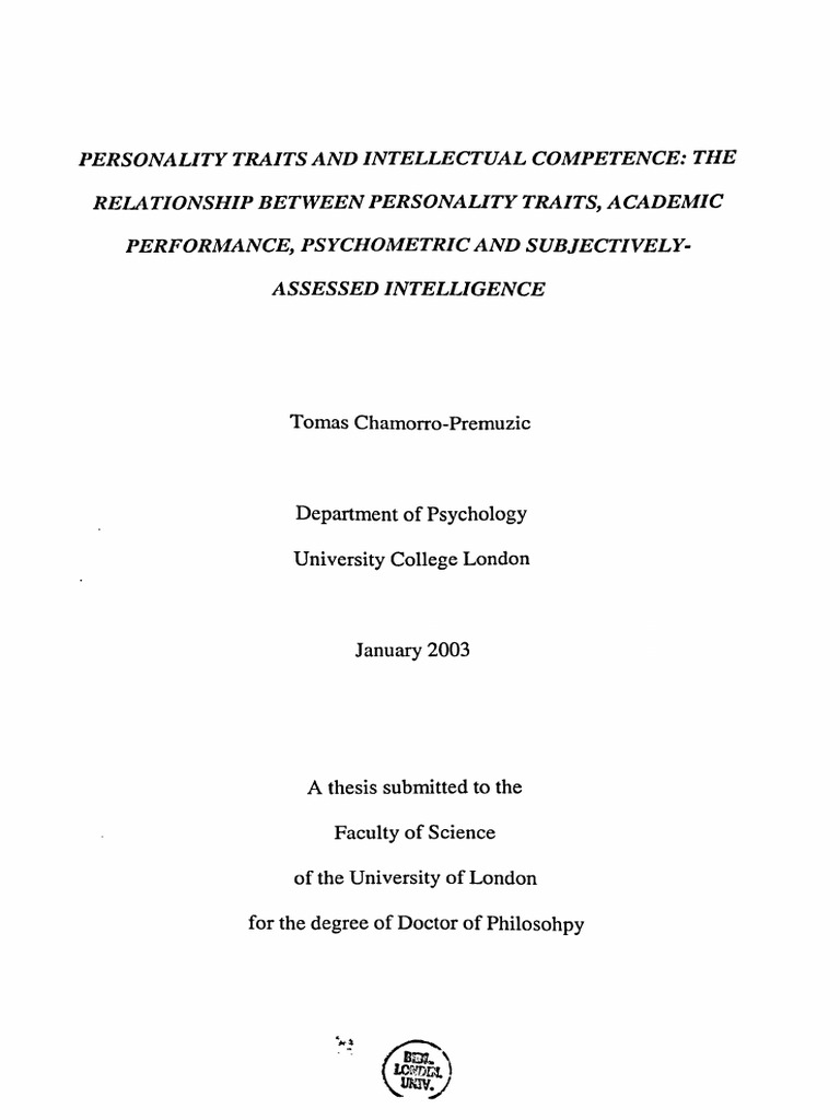 Personality Traits and Intellectual Competence: The Relationship Between Personality Traits ...