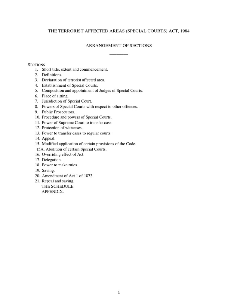 The Terrorist Affected Areas (Special Courts) Act, 1984 | PDF ...