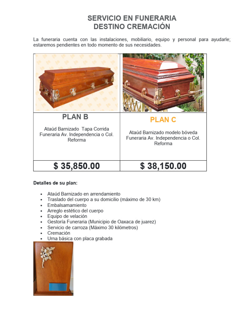 Plan B y C Con Cremacion Incluida | PDF | Casa funeraria | Finanzas personales
