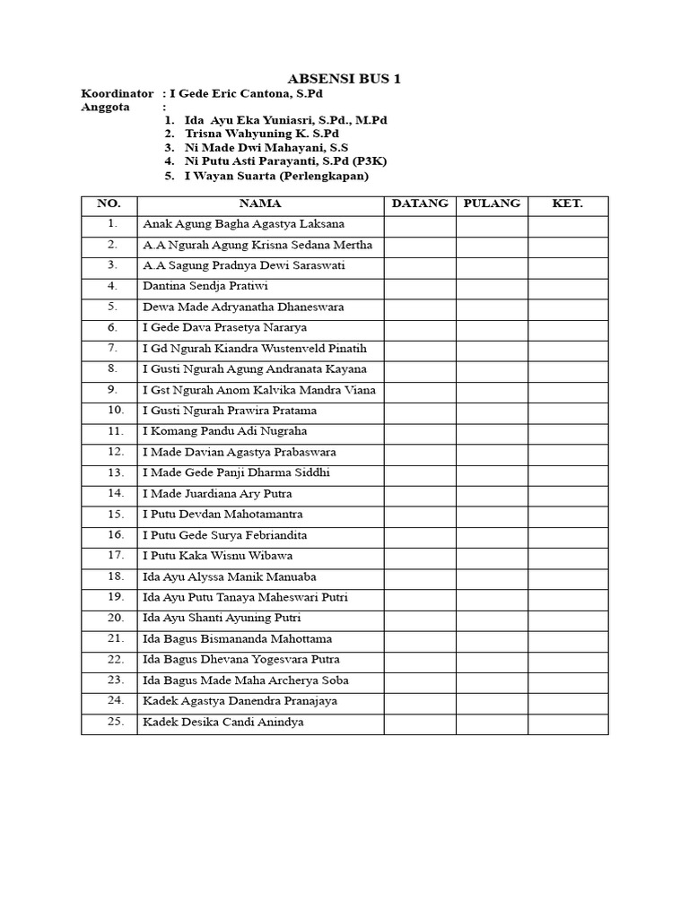 Absensi BUS | PDF