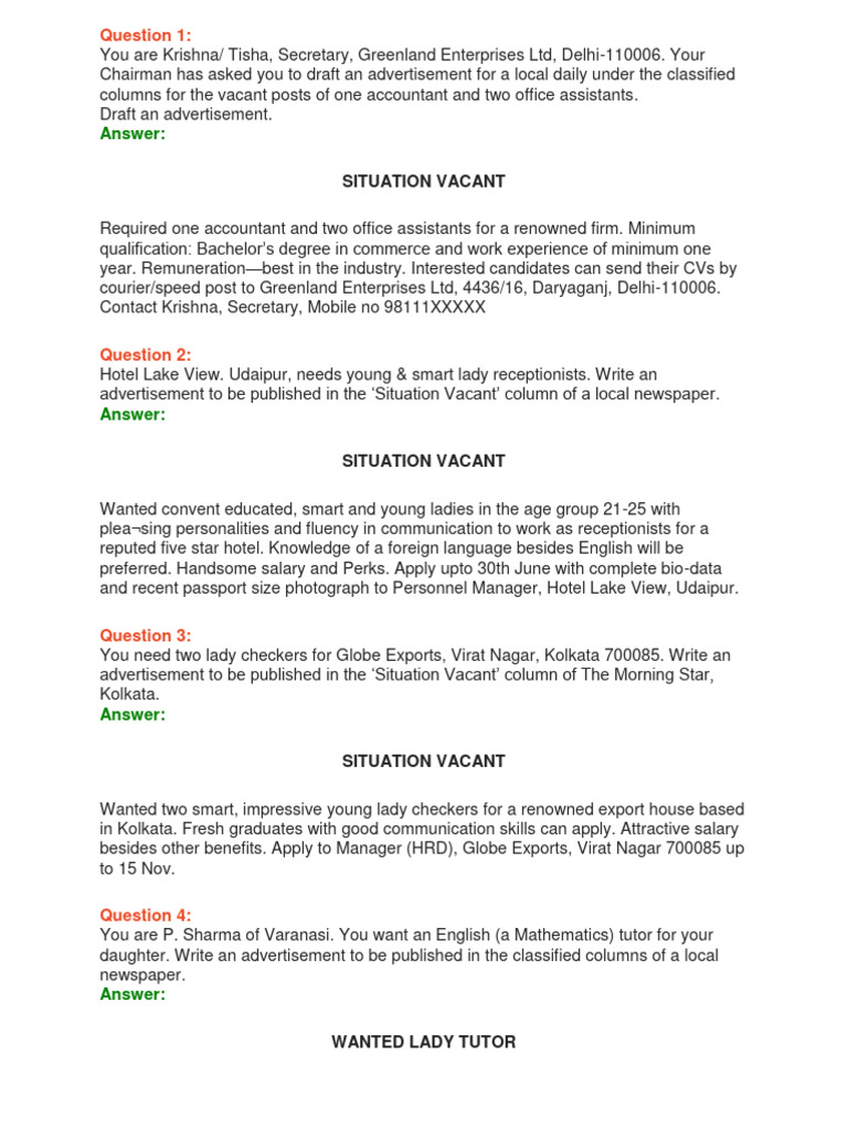 Advertisement Writing Class 11 Cbse | PDF | Business | Career & Growth