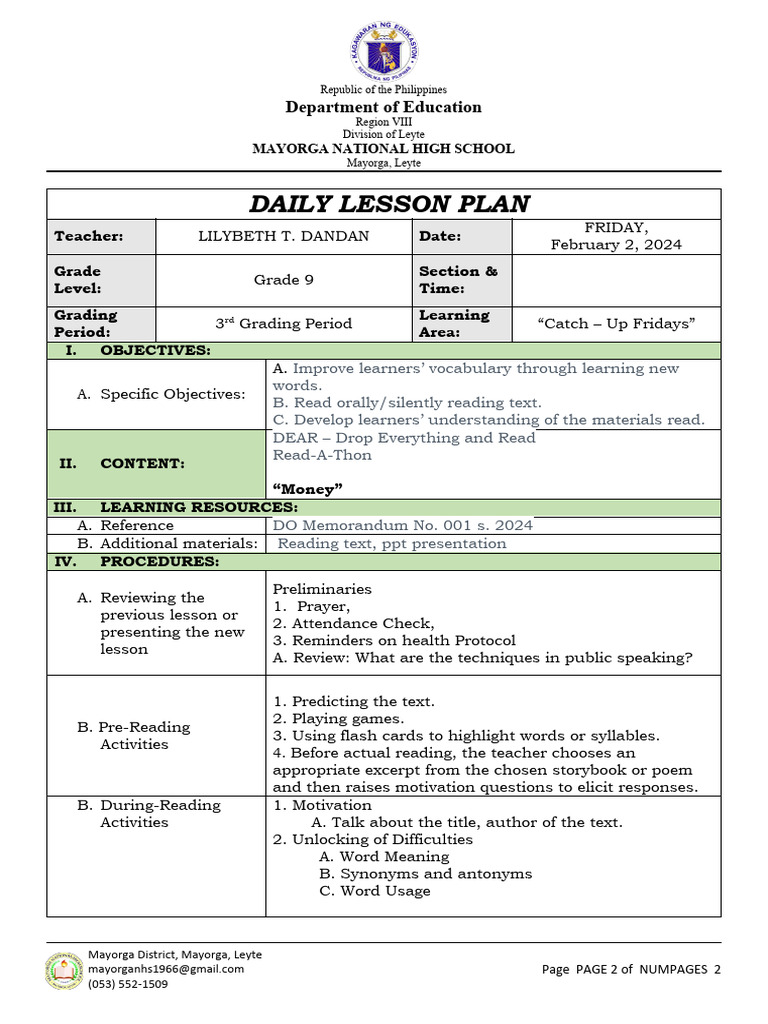 Catch Up Reading DLP | PDF | Reading Comprehension | Education Theory Catch Up Reading DLP | PDF | Reading Comprehension | Education Theory