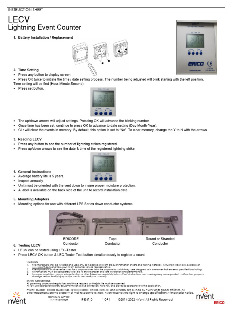 IP8367 Lightning counter ERICO LECV | PDF