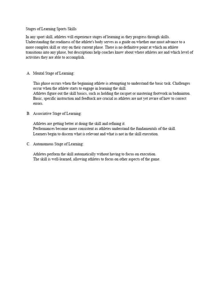 Stages-of-Learning-Sports-Skills | PDF