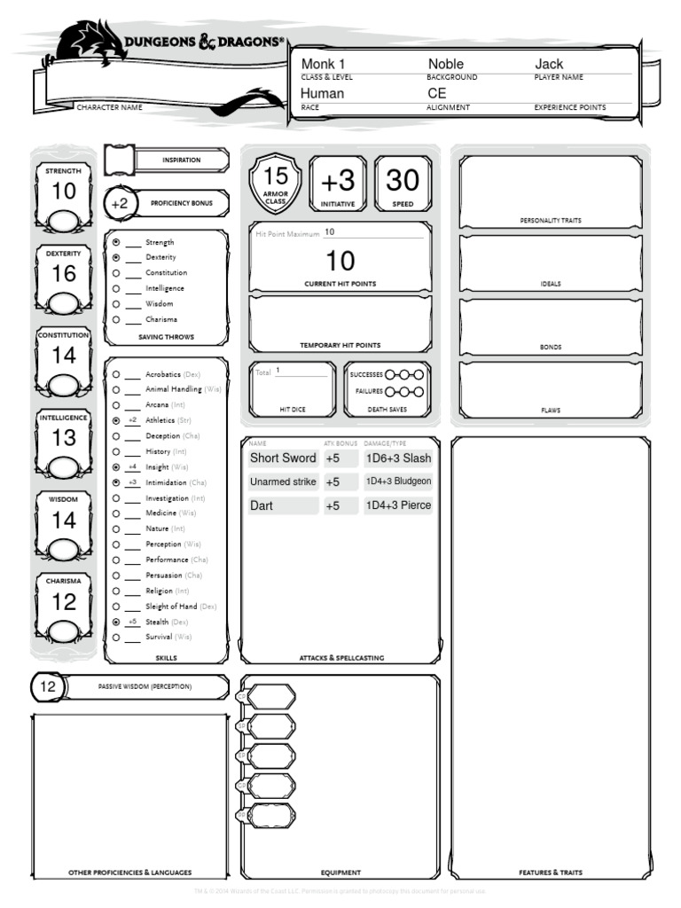 Feyd Rautha Character Sheet 5e DND | PDF | Gaming | Tabletop Games