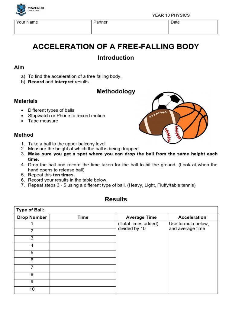 Acceleration of A Free-Fallling Body Prac 2 2023 | PDF | Acceleration ...