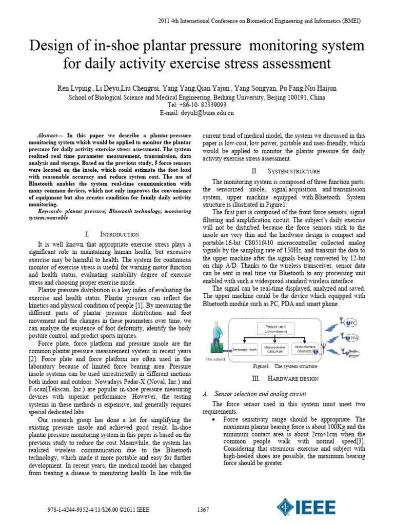 In-Shoe Plantar Pressure Monitoring System | PDF | Bluetooth ...
