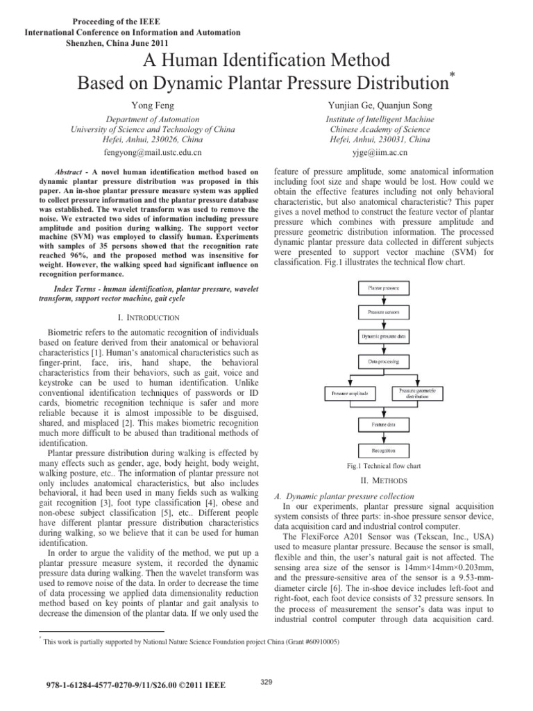 A Human Identification Method Based On Dynamic Plantar Pressure Distribution | Download Free PDF ...