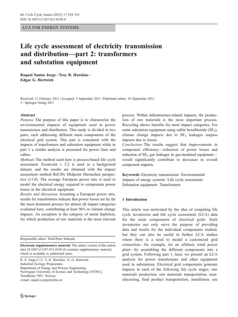 Jorge 2011 | PDF | Life Cycle Assessment | Transformer