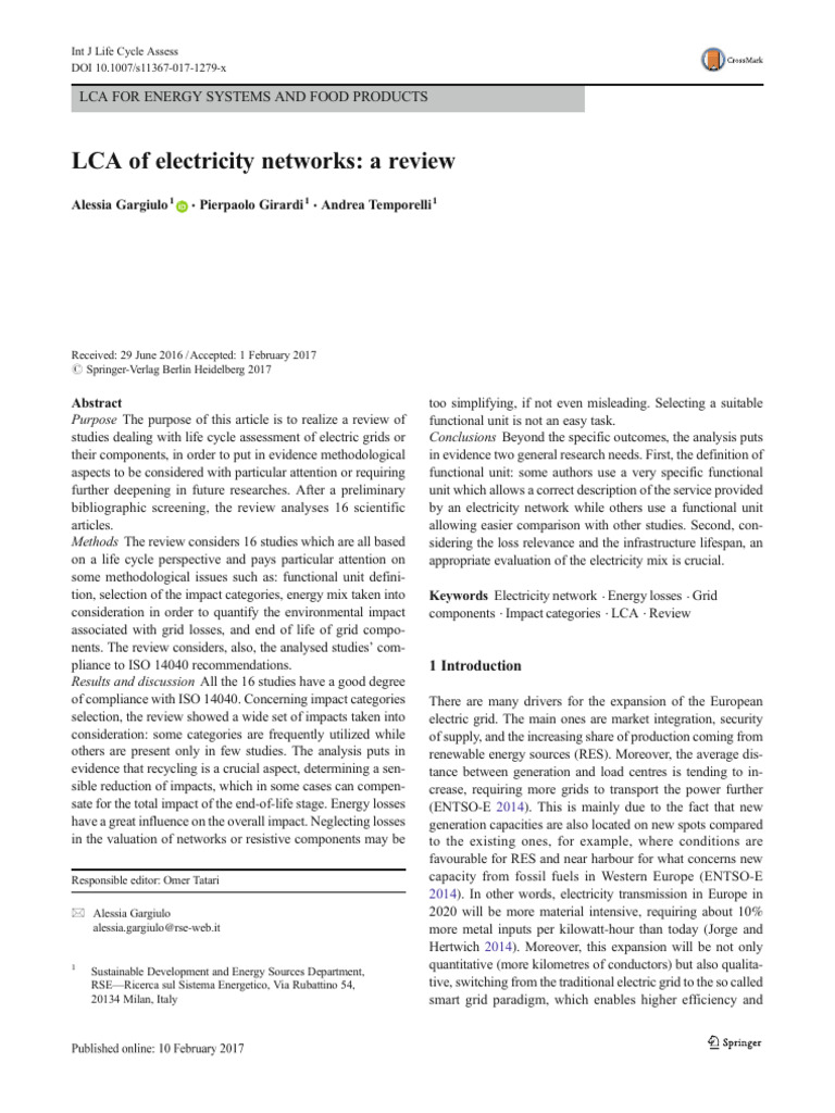 LCA of Electricity Networks A Review | PDF | Life Cycle Assessment ...