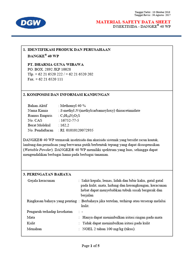 Msds I-DANGKE 40 WP (Rev 2017) | PDF