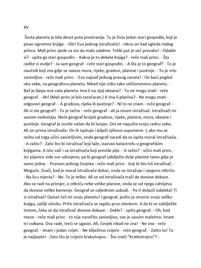 Mali Princ Poglavlje XV | PDF