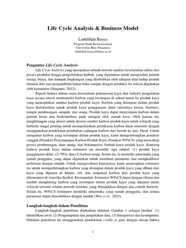 Life Cycle Analysis & Business Model | PDF