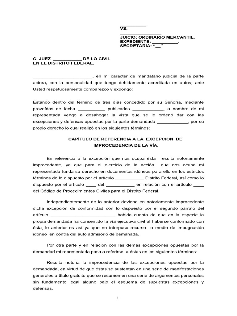 Ejemplo Desahogo Vista de Excepciones y Defensas | PDF | Gobierno ...