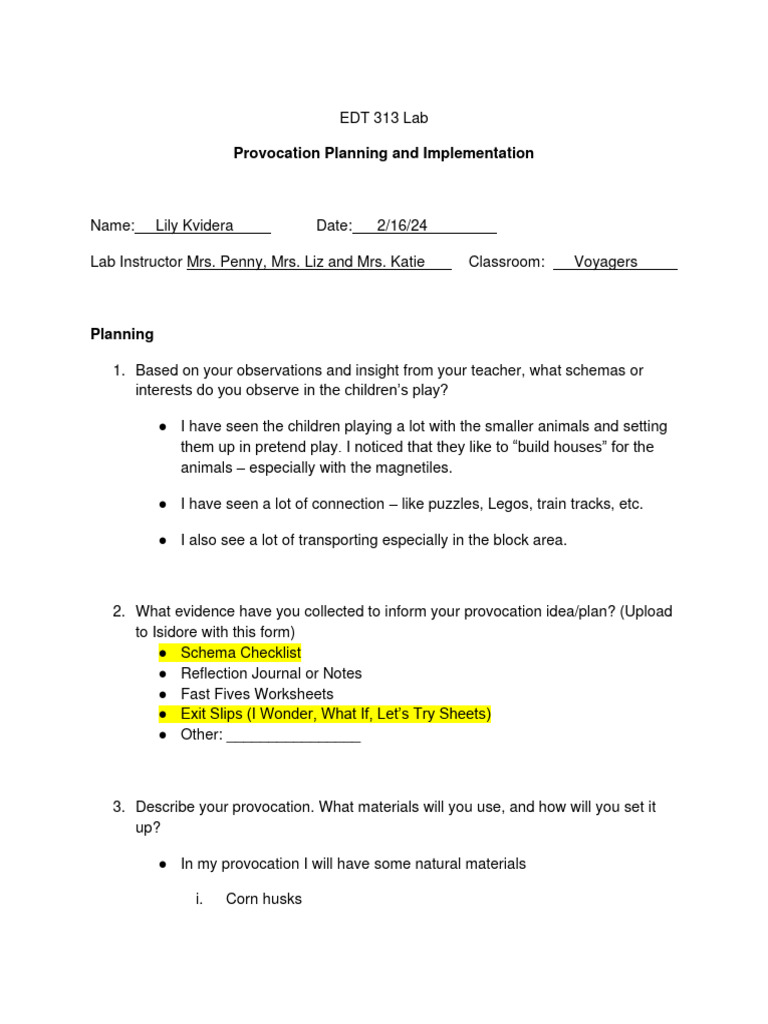 Provocation Planning and Implementation 1 2 | PDF | Cognition