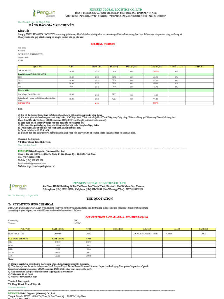 15.4 The Quotation HCM - Houston Line Oocl | PDF