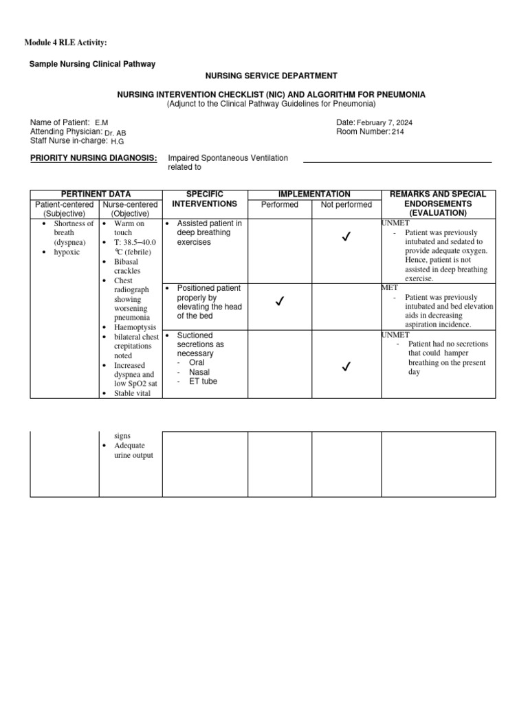 Clinical Pathway | PDF | Pneumonia | Nursing