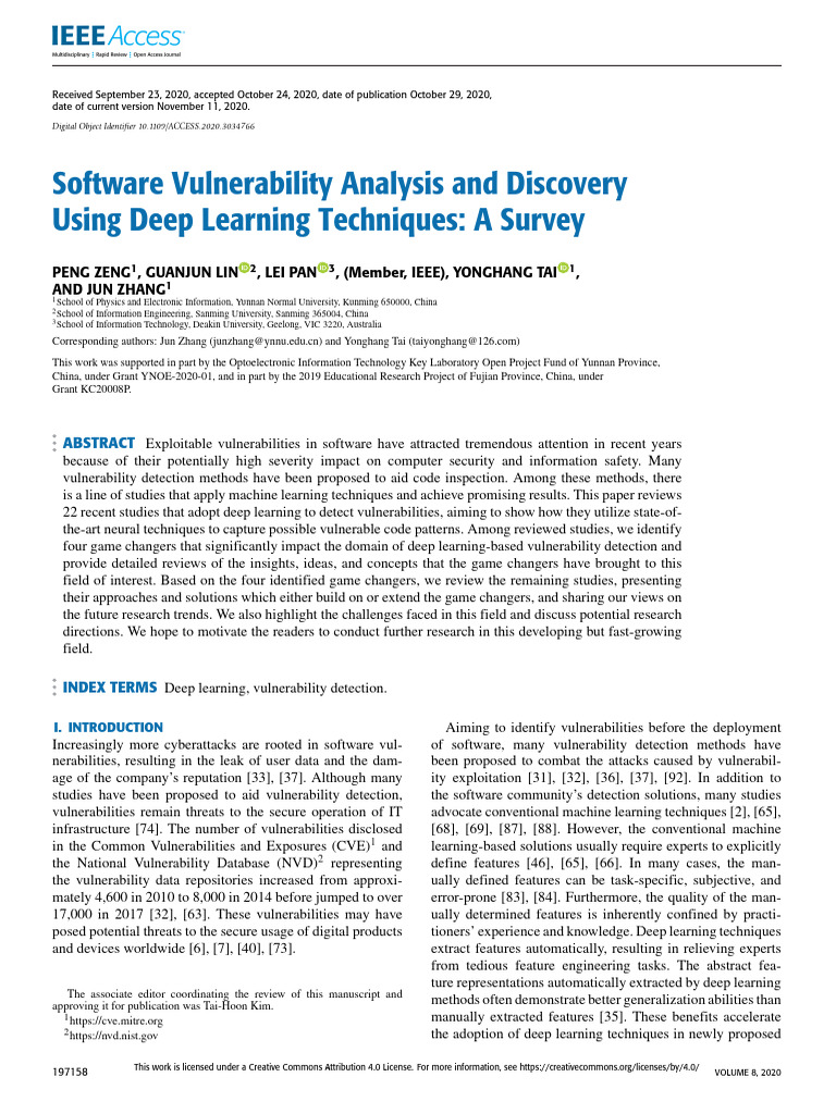 Software Vulnerability Analysis and Discovery Using Deep Learning Techniques A Survey | PDF ...
