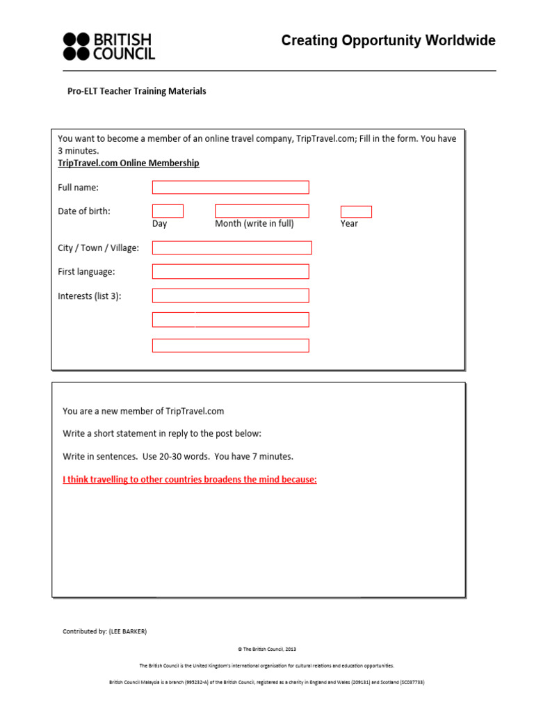 Form Writing Aptis | PDF | Sports & Recreation | Social Science