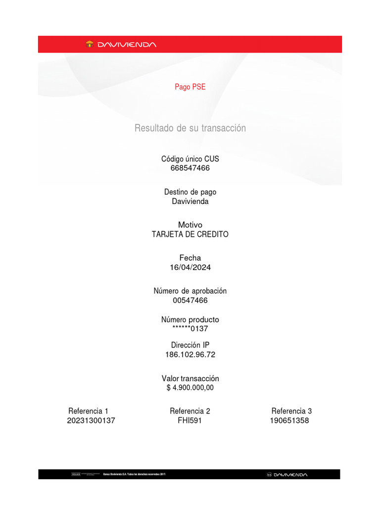 Comprobante Davivienda | PDF