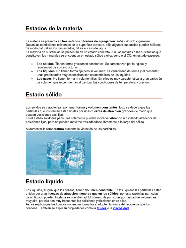 Estados de La Materia | PDF | Gases | Líquidos