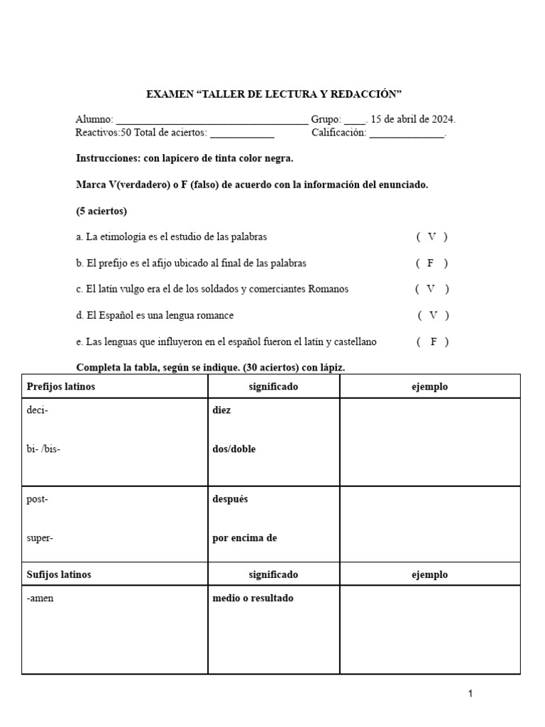 Clave - Examen - Taller de Lectura y Redacción Ii | PDF | Lingüística ...